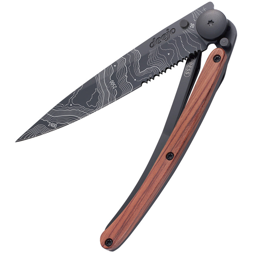 Deejo Topography Tattoo Linerlock 37g Coralwood Folding Z40C13