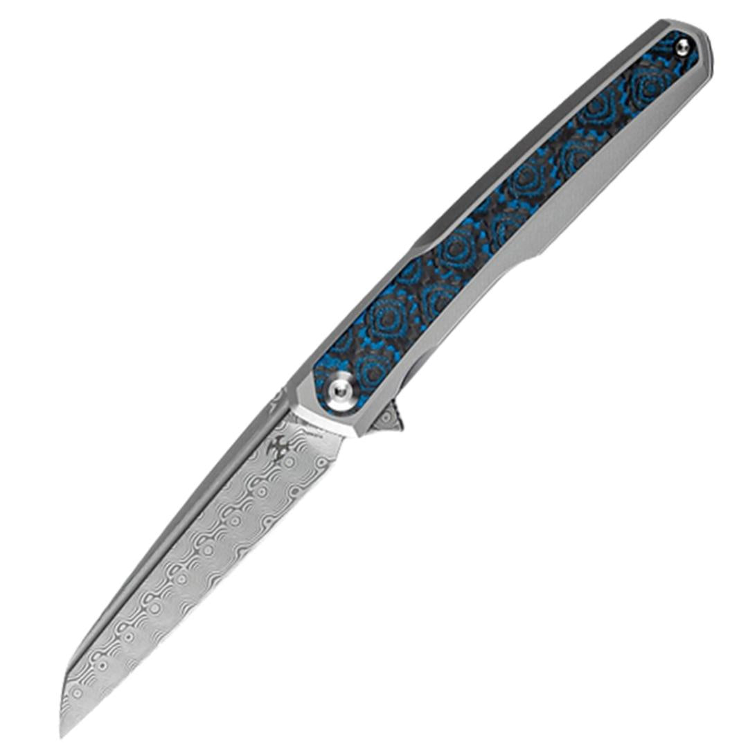 Kansept Knives Arcus Framelock Titanium & Blue CF Folding Damascus Kni – Atlantic Knife Company