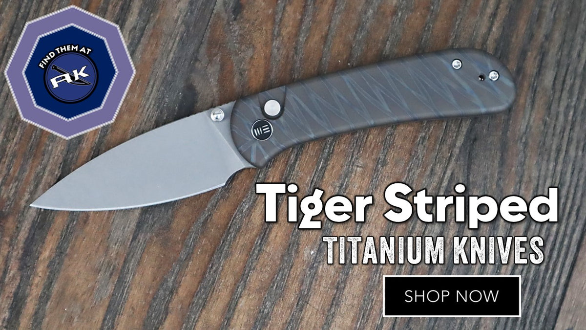 Flamed Tiger-Striped Titanium Knives Under $200 | Atlantic Knife ...
