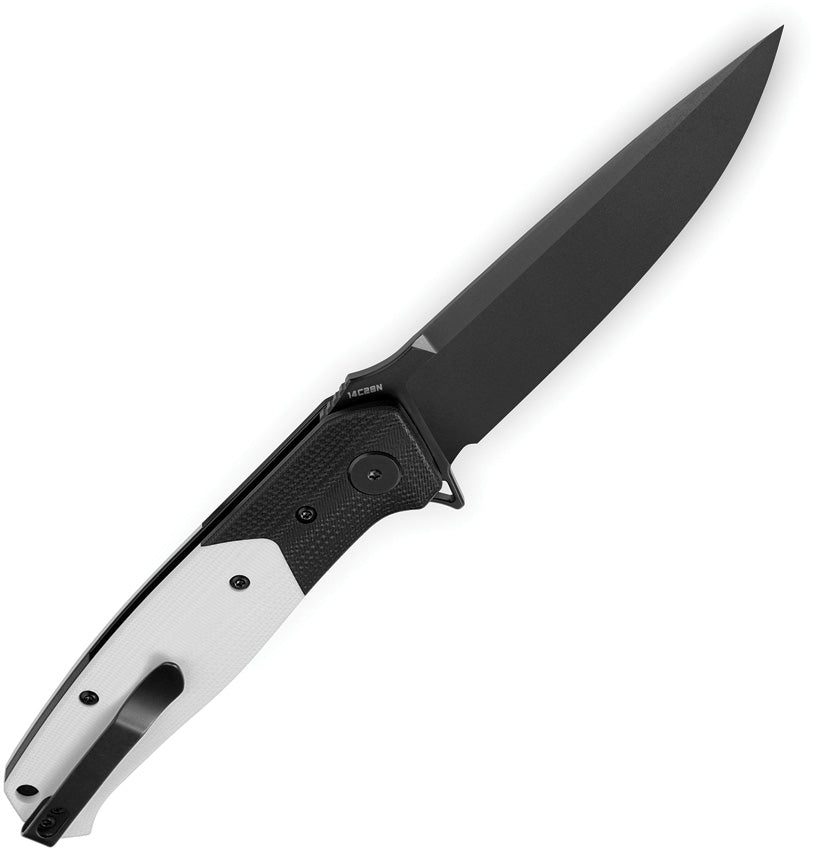 Bestech Knives Swordfish Button Lock Black & White G10 Folding PVD 14C ...