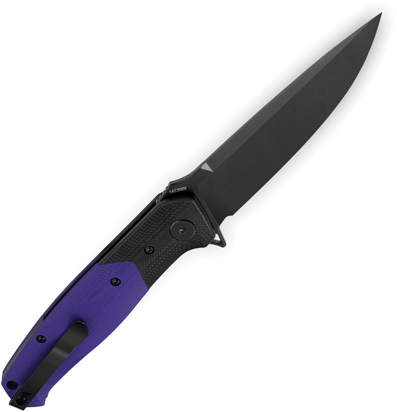 Bestech Knives Swordfish Button Lock Black & Purple G10 Folding 14C28N ...