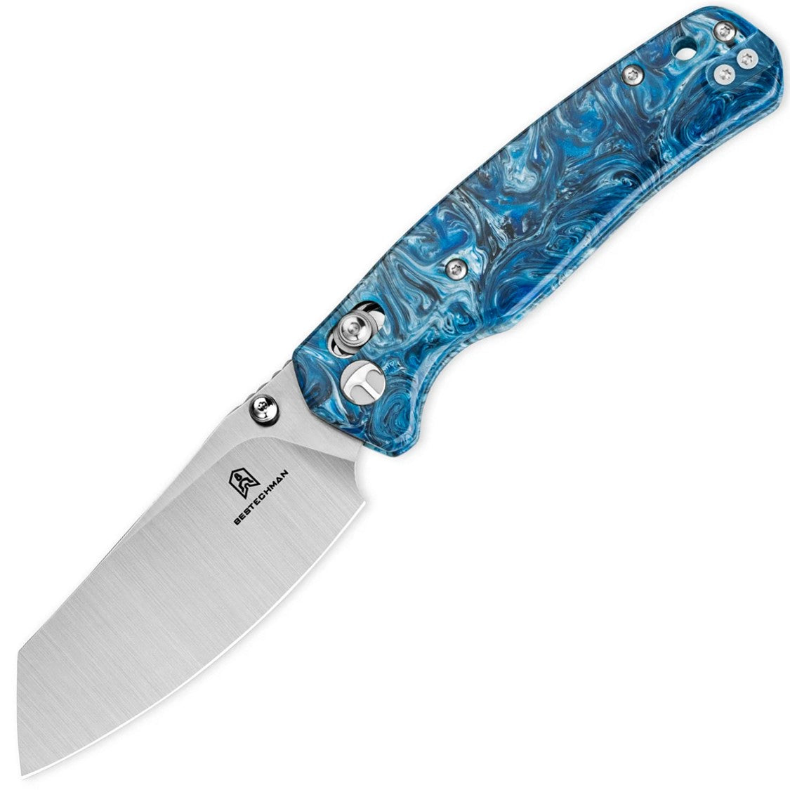 Bestechman Cicada's Wing Crossbar Lock Blue & White Resin Folding 10Cr ...