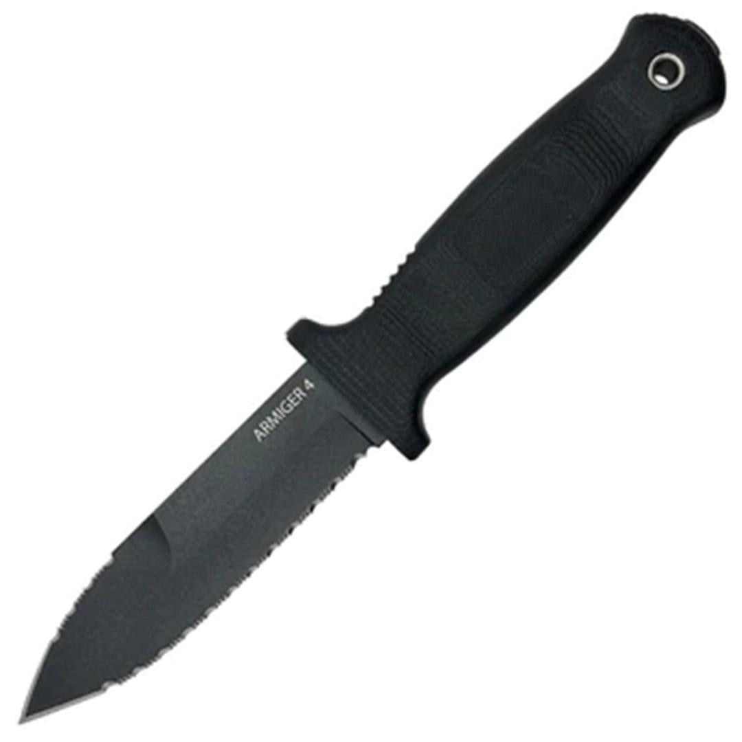 Demko Armiger 4 Black 80CrV2 Serrated Spear Pt Fixed Blade Knife w/ Sh ...