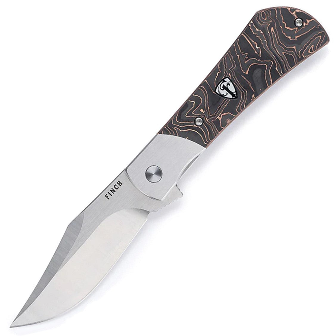 Finch Flint Framelock Coppertone Carbon Fiber Folding 154CM Pocket Kni ...
