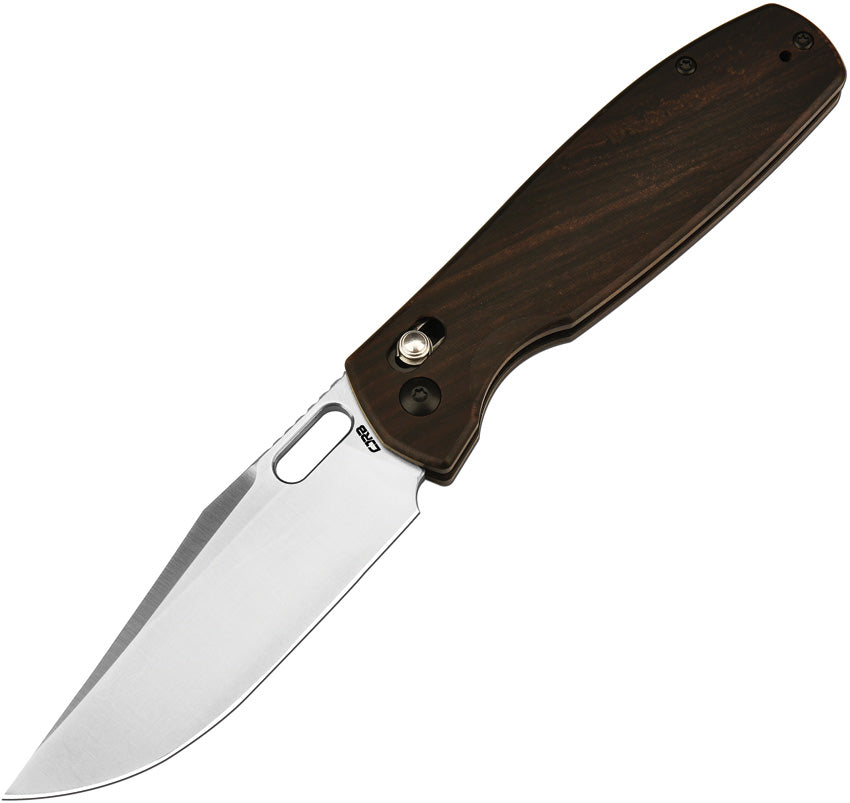 CJRB Prado Crossbar Lock Ebony Wood Folding AR-RPM9 Clip Pt Pocket Kni ...