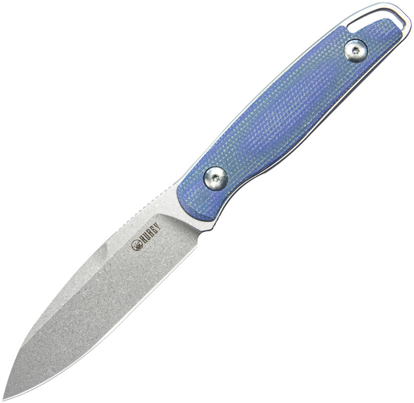 Kubey Dust Devil Blue Micarta Sandvik 14C28N Spear Point Fixed Blade K ...
