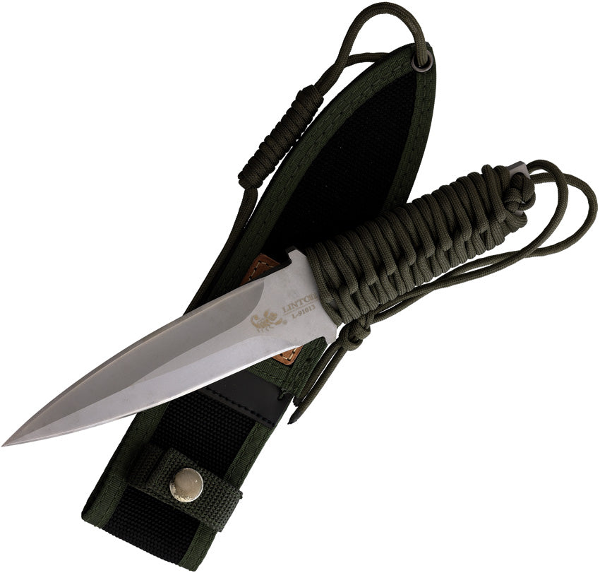 Linton Cutlery Dagger OD Green Cord Wrapped Stainless Fixed Blade Knif ...