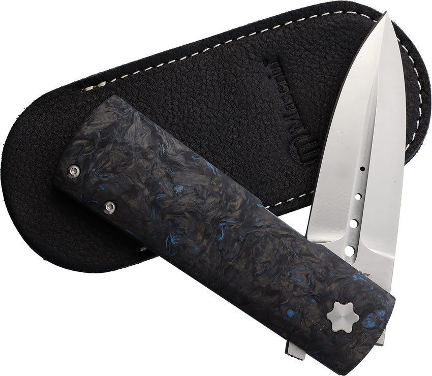 Maserin Daga Framelock Black & Blue CF Folding Elmax Pocket Knife 372B ...