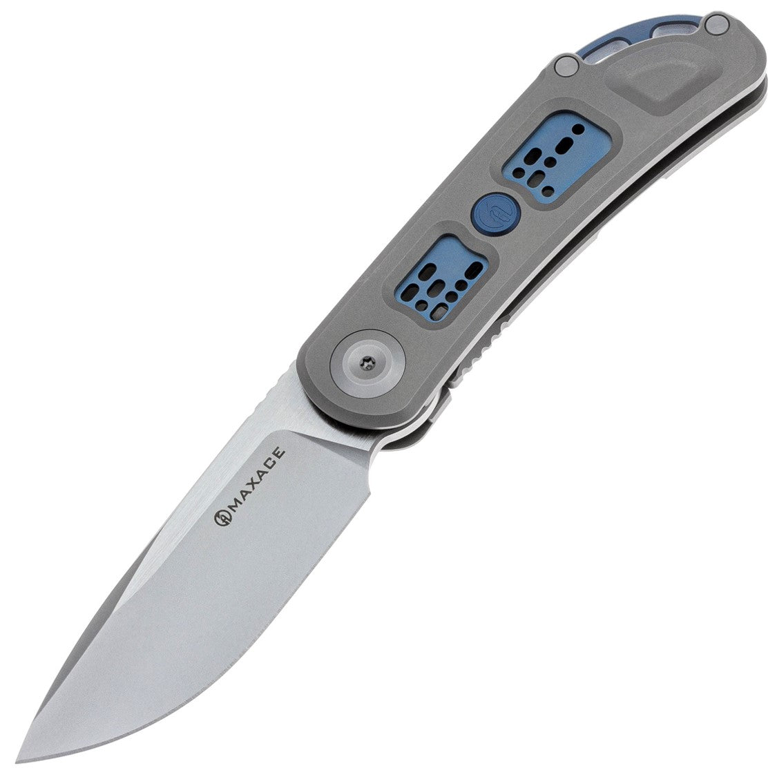 Maxace Big Fella Framelock Gray & Blue Titanium Folding Magnacut Knife ...