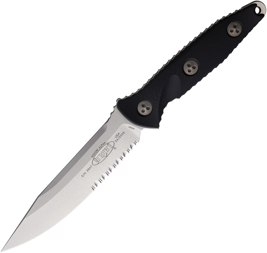 Microtech Socom Alpha Black G10 Partially Serrated Fixed Blade Knife 1 ...