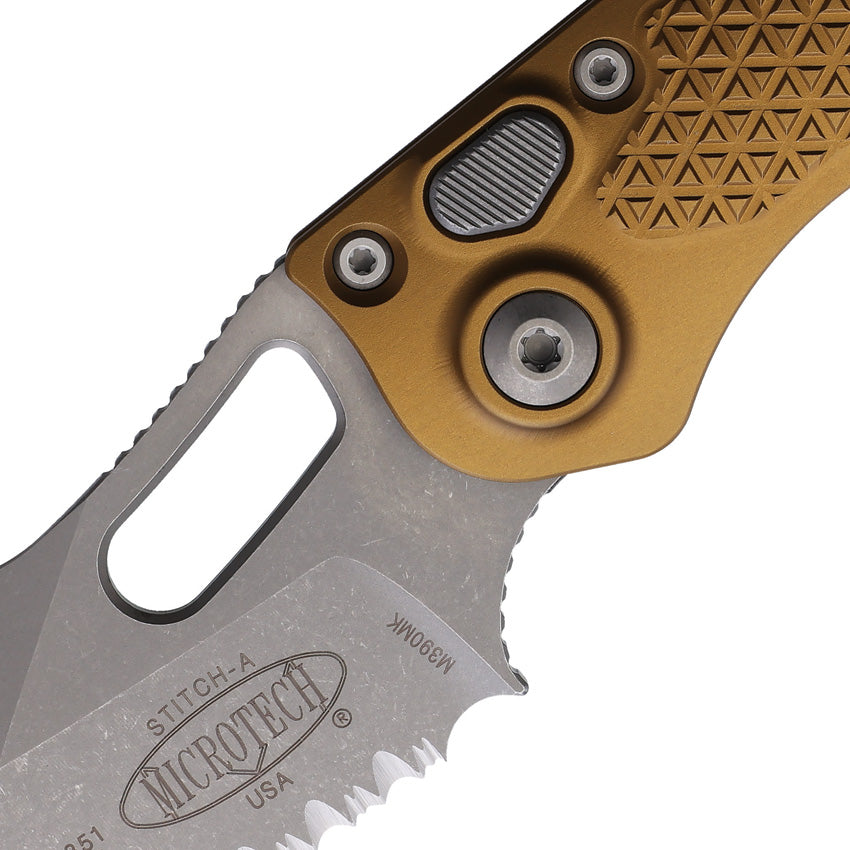 Microtech Automatic Stitch Knife Button Lock Tan Aluminum Apocalyptic ...