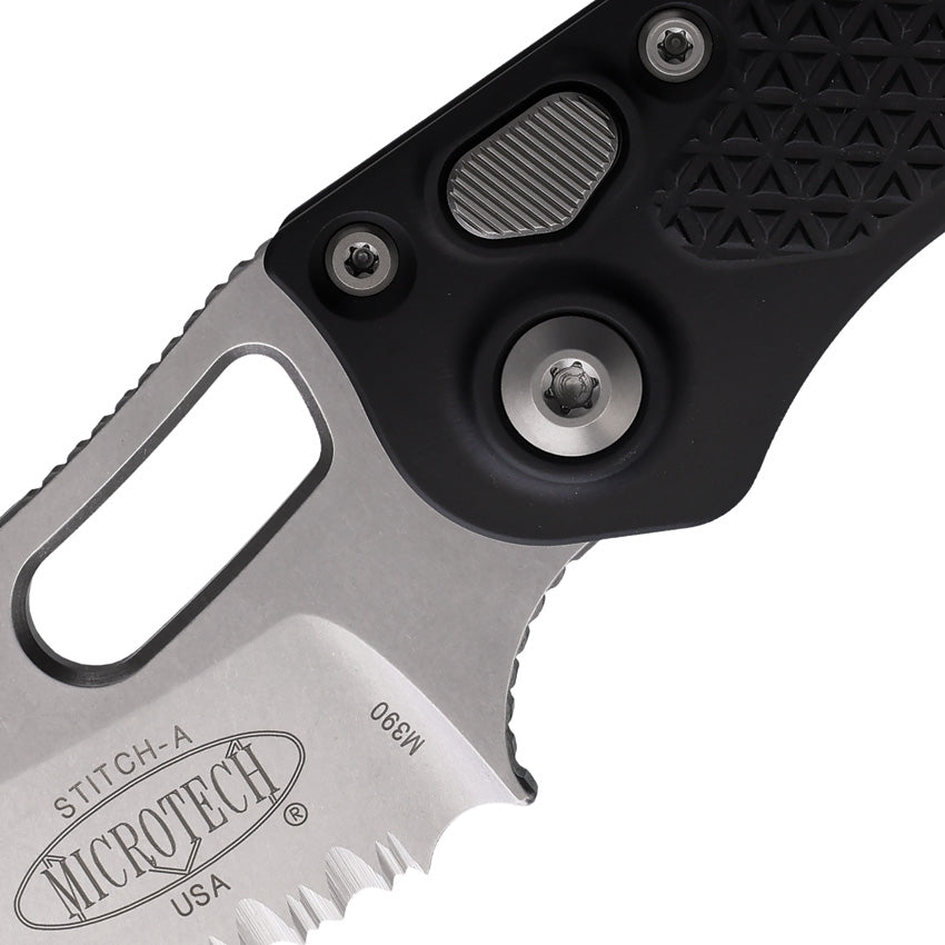 Microtech Automatic Stitch Knife Button Lock Black Aluminum Serrated B ...