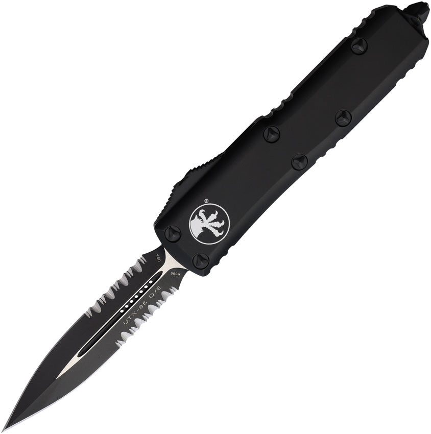 Microtech Automatic UTX-85 OTF Knife Black Aluminum Serrated Double Ed ...