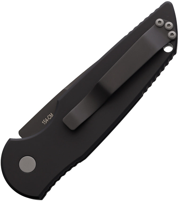 Pro Tech Automatic TR3 Knife Button Lock Black Aluminum 154CM Drop Pt ...