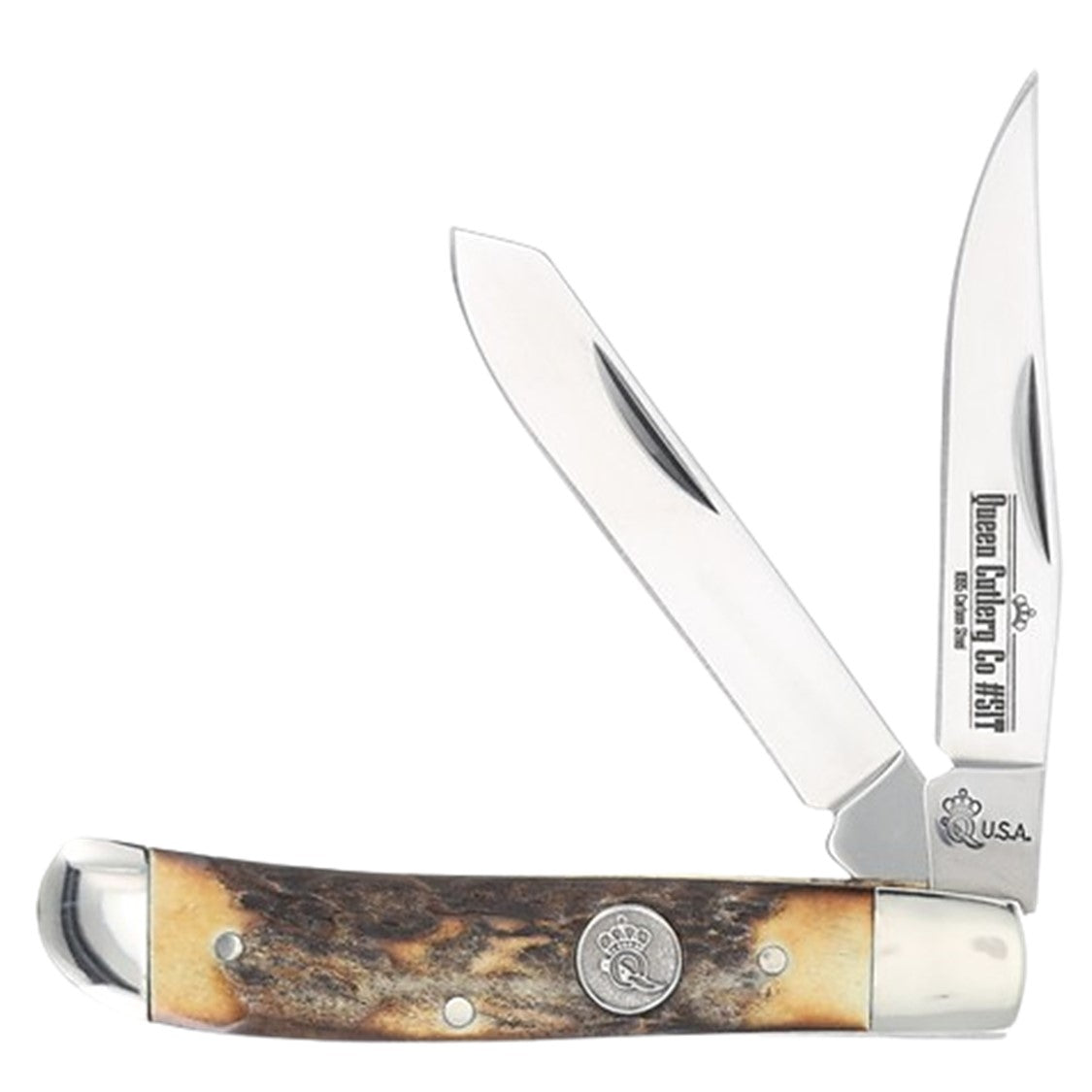 Queen Mini Trapper Brown Folding 1095 Carbon Steel Pocket Knife GSH07 ...