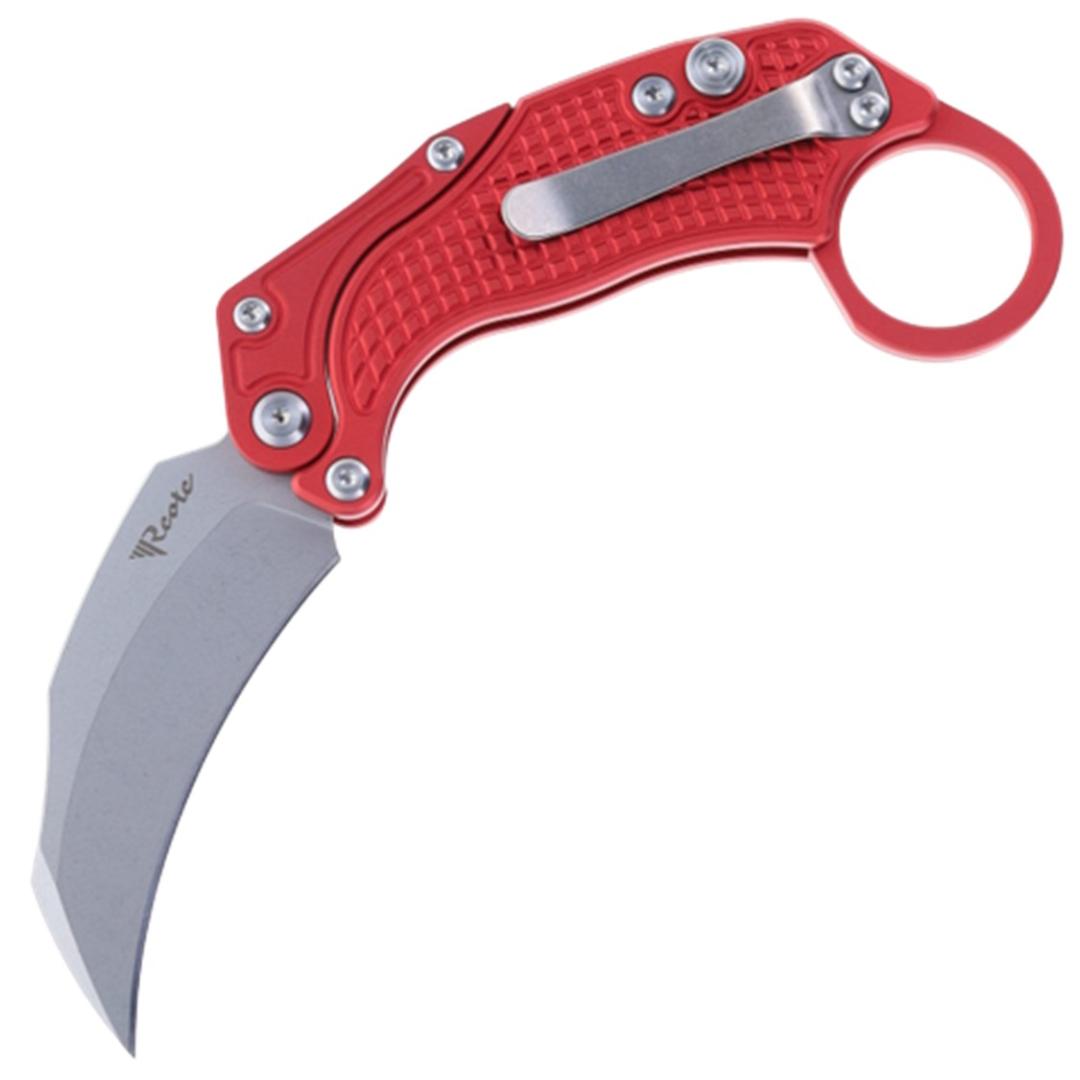 Reate Knives EXO-K Karambit Button Lock Red Aluminum Folding N690 Pock ...