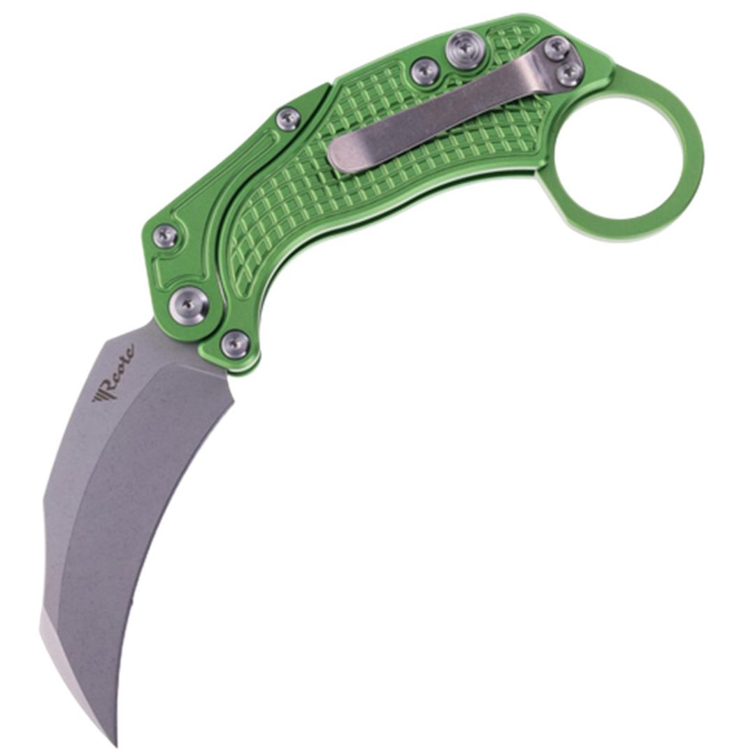Reate Knives EXO-K Karambit Button Lock Green Aluminum Folding N690 Po ...