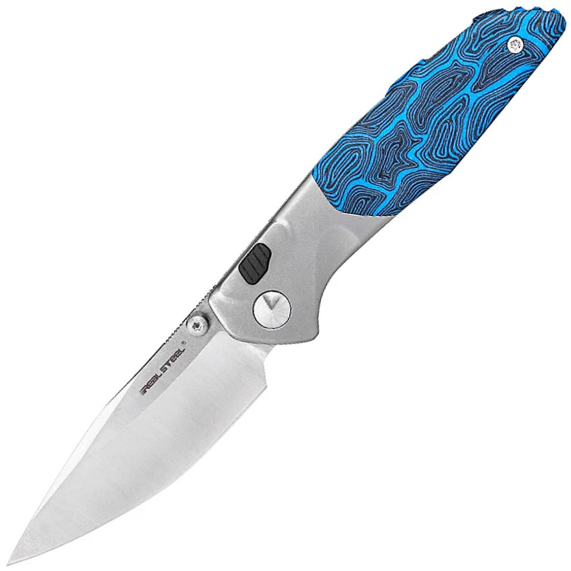 Real Steel Hoeft Blue Damascus G10 Folding Knife | Precision and ...
