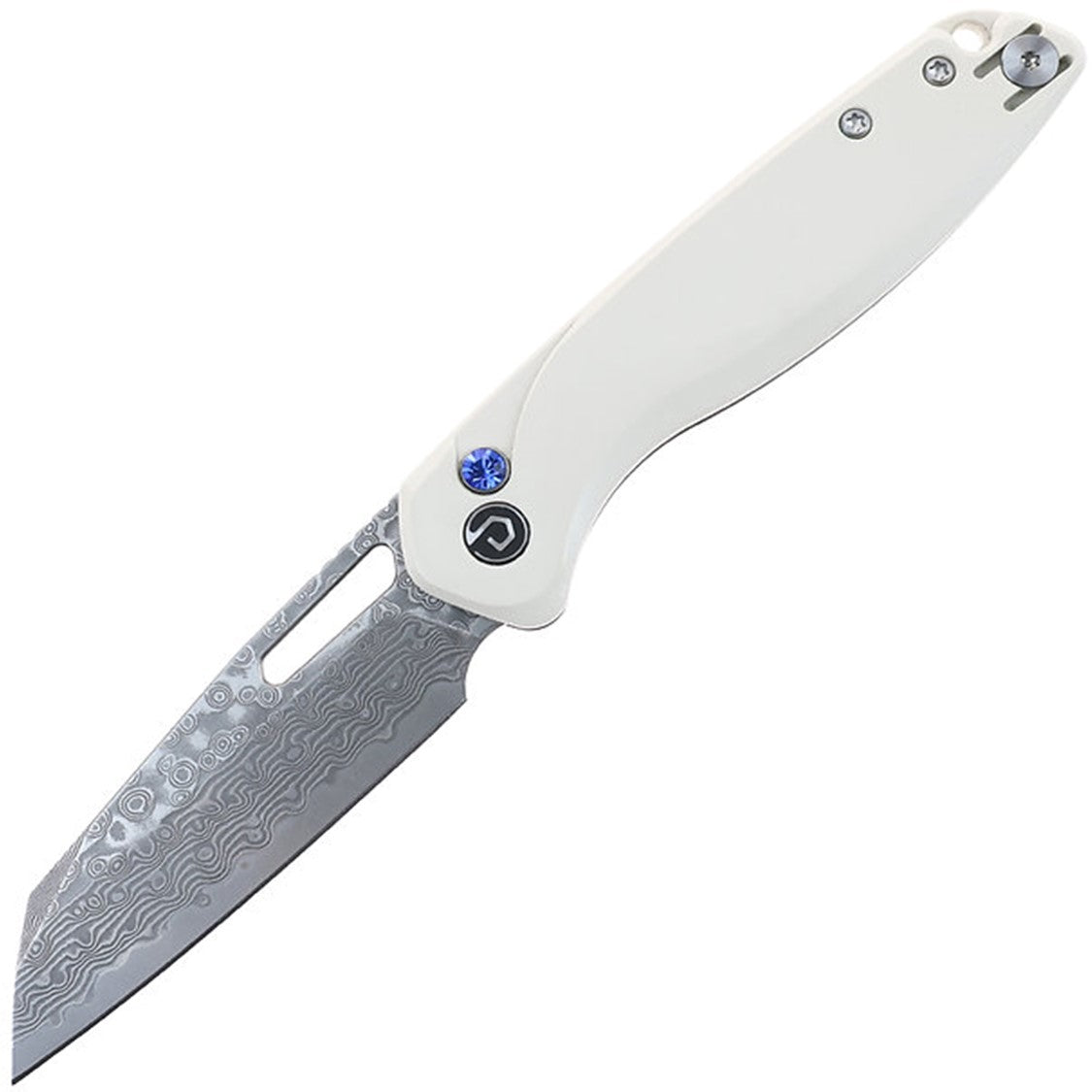Defcon Warhawk SP Button Lock White PEEK Folding Damascus Pocket Knife ...