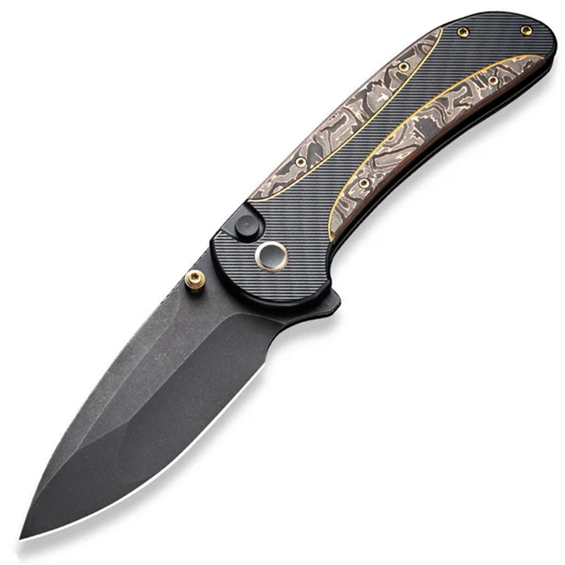 We Knife Zizzit Button Lock Black Titanium & Copper Foil Carbon Fiber ...