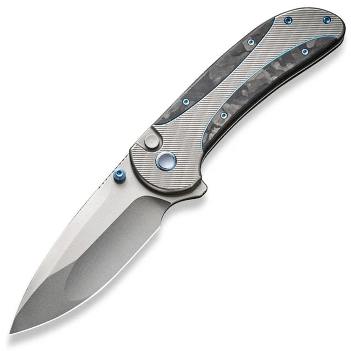 We Knife Zizzit Button Lock Titanium & Marble Carbon Fiber Folding 20C ...