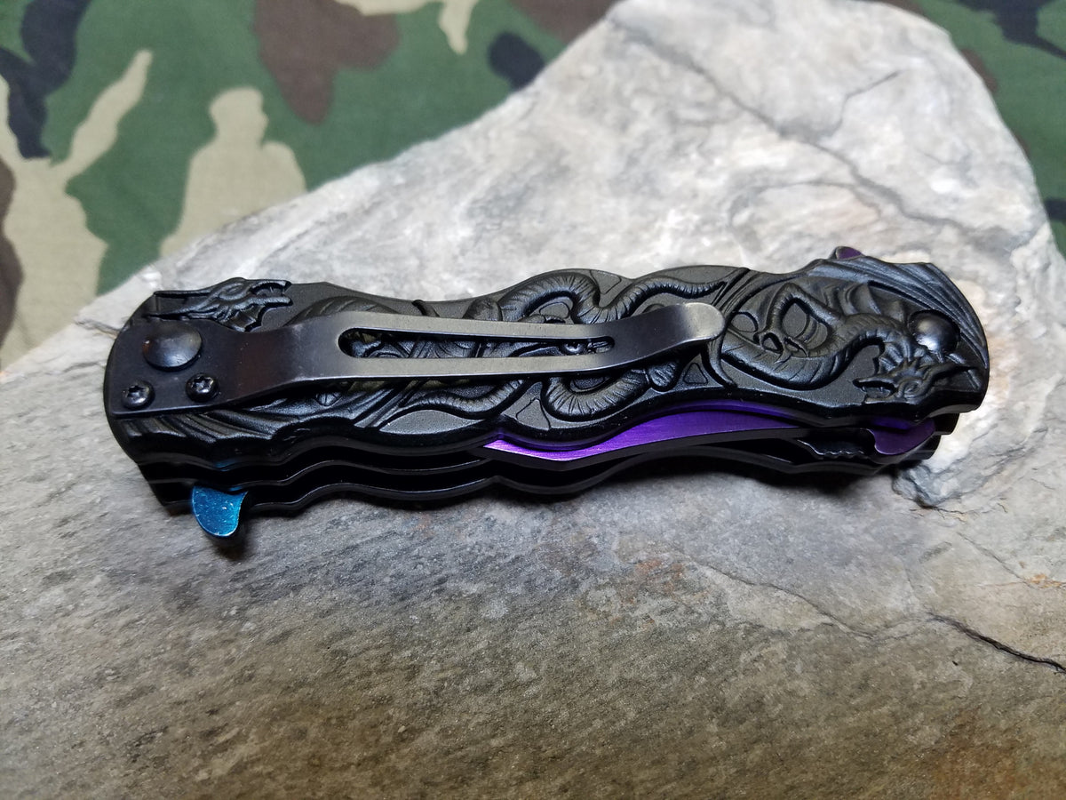 Dark Side Folding Knife Fantasy A/O Dragon 2 Double Blade Blue Purple ...