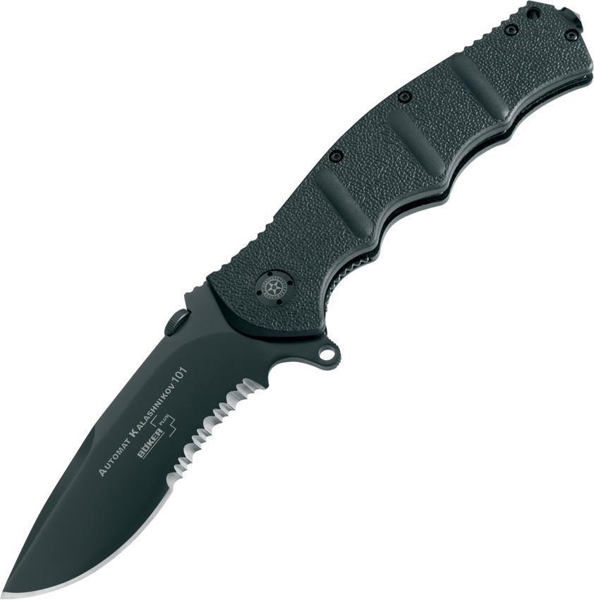 Boker Plus Kalashnikov 101 Linerlock Black 440C Serrated Folding Knife ...