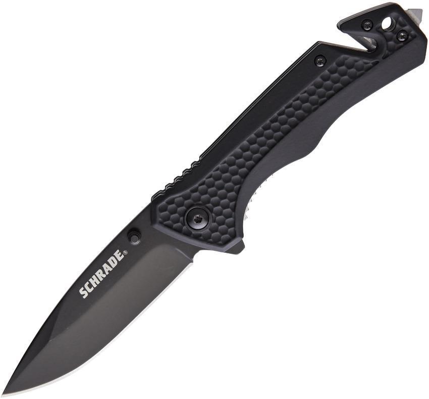 Schrade Linerlock Folding Blade Black Handle Glass Breaker Tip Knife 1 ...