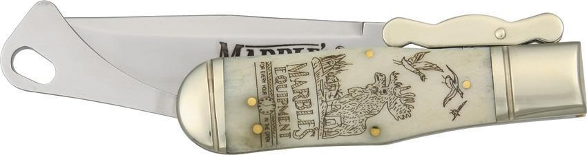 Marbles Safety Folder Scrimshaw Bone Folding Pocket Knife Bowie Wildli ...