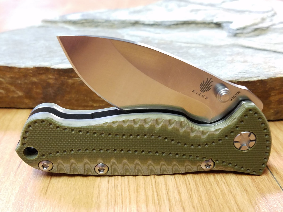 Kizer 6" GTI Green G10 Linerlock Drop Pt S35VN Folding Pocket Knife 34 ...