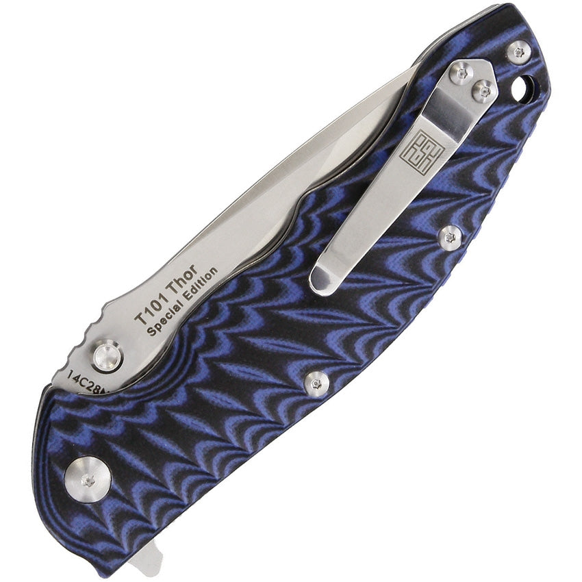 Real Steel T101 Straight 14C28N Folding Black/Blue G10 Pocket Knife 75 ...