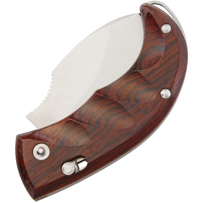 Lion Steel Skinner Button Lock Santos Wood Stainless Folding Pocket Kn ...