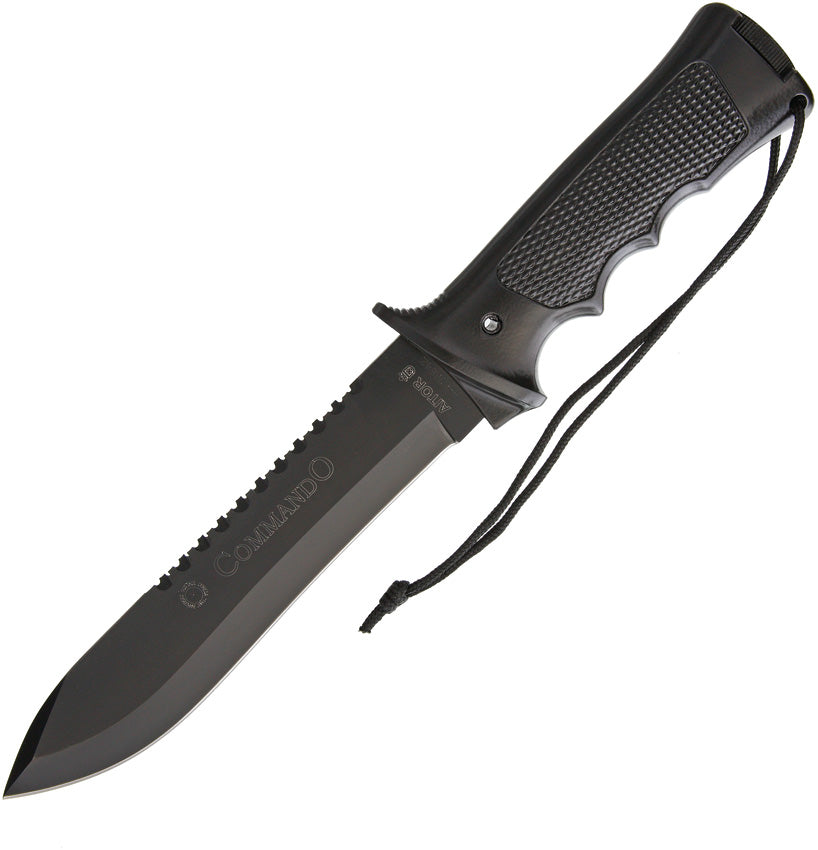 Aitor Commando Black Aluminum Handle Black Sawback Dagger Point Fixed ...