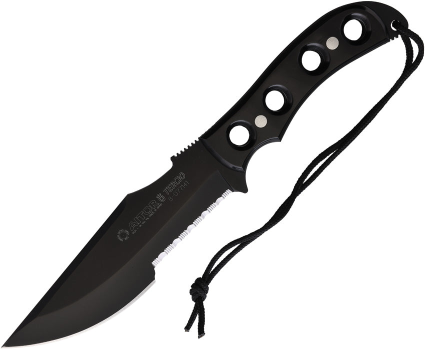 Aitor Tercio Black Wood Serrated Stainless Fixed Blade Knife w/ Sheath ...