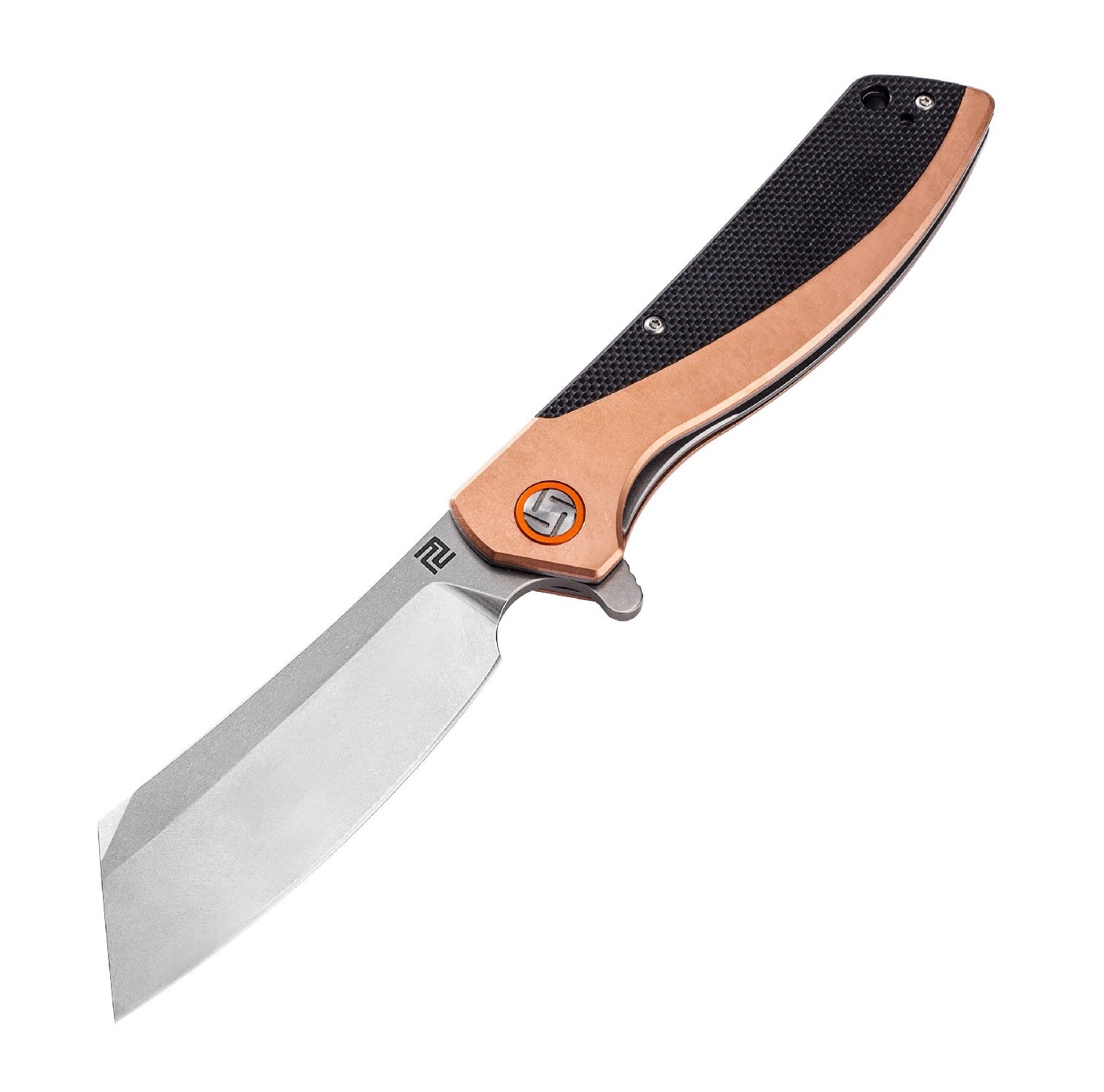Artisan Tomahawk Linerlock Copper/G10 D2 Folding Cleaver Knife 1815pcg ...