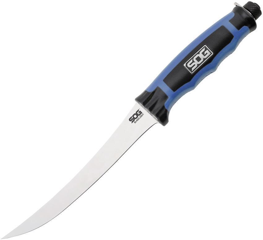 SOG BladeLight 6" Fillet Fixed Stainless Blade Blue & Black LED Knife ...