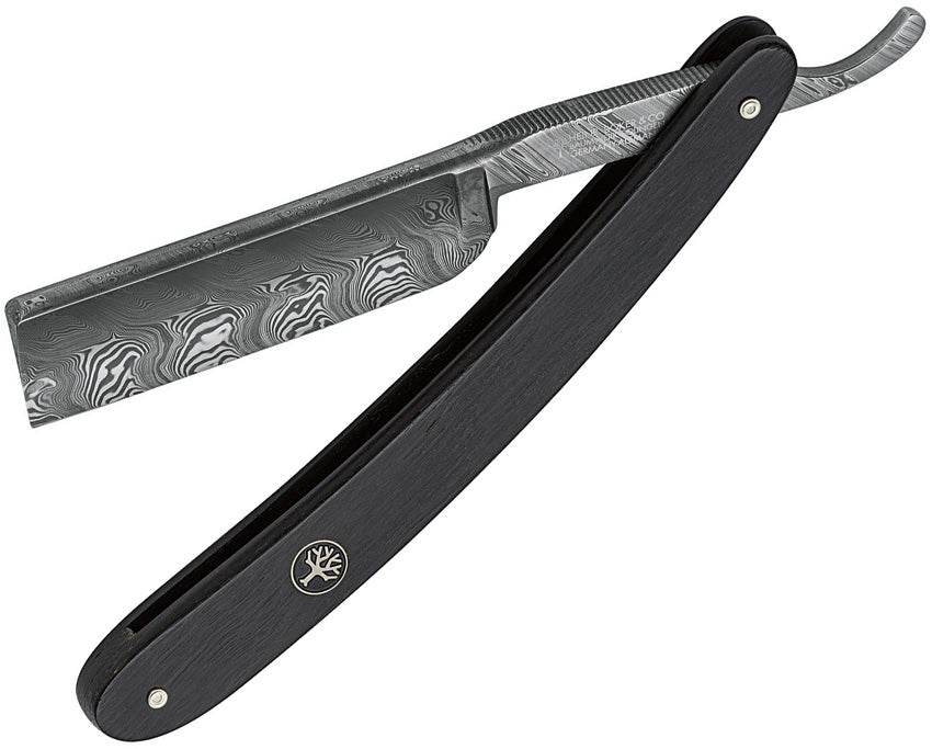 Boker Ebony Wood Folding Damascus Steel Straight Razor Pocket Knife 14 ...