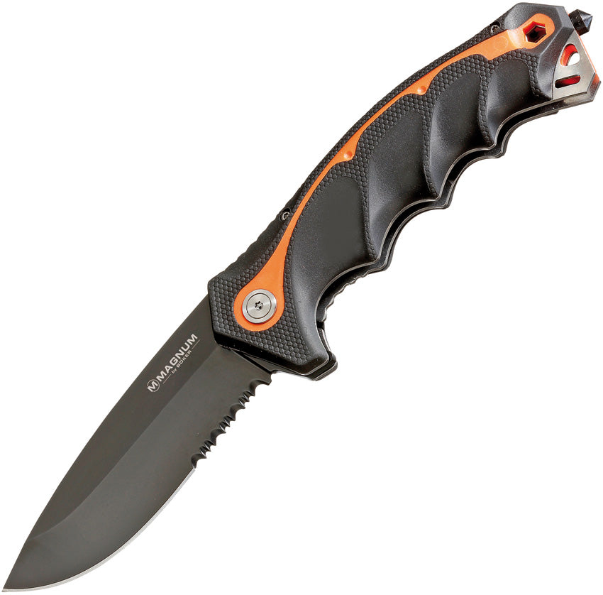 Boker Magnum Black Serrated Chainsaw Attdendant Linerlock Folding Knif ...