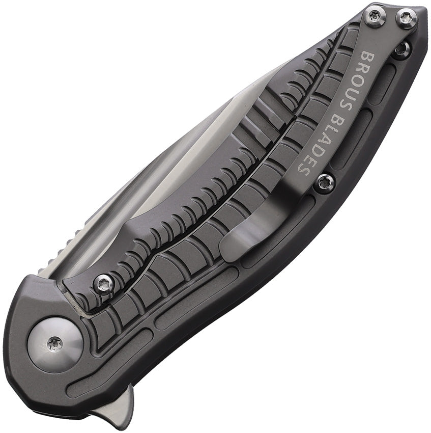Brous Blades Bionic 3.0 Framelock Gray Titanium Folding D2 Pocket Knif ...
