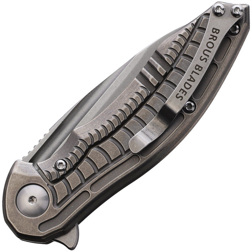 Brous Blades Bionic 3.0 Framelock Gray Titanium Folding D2 Pocket Knif ...