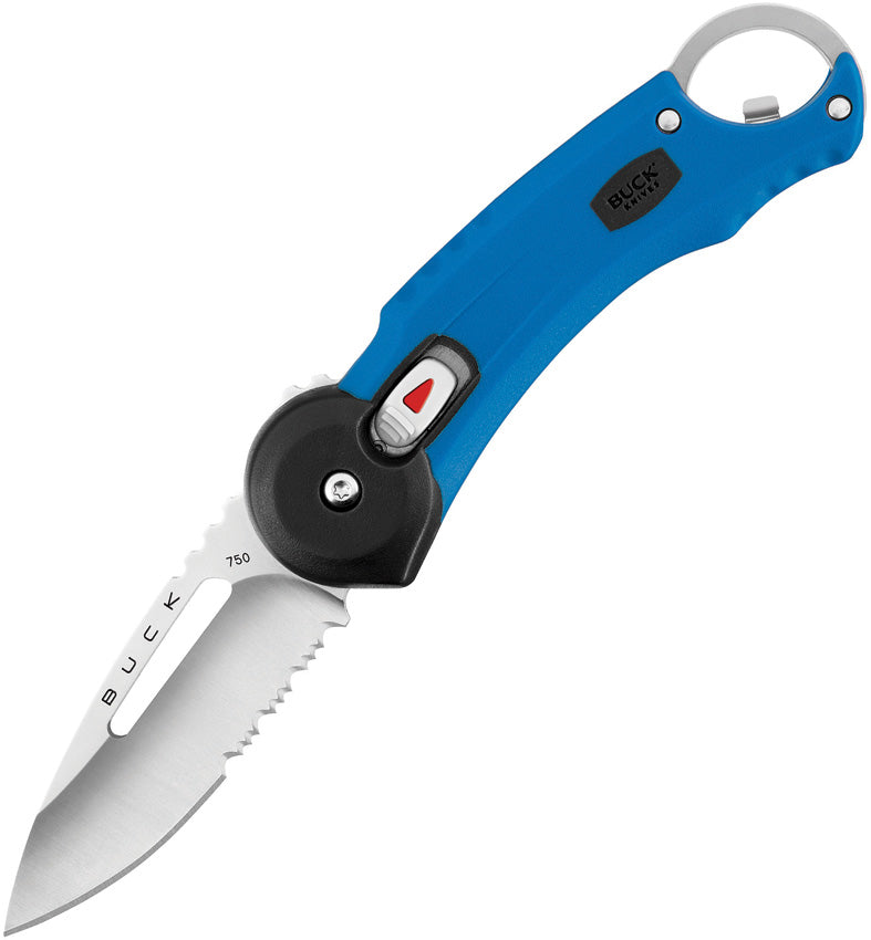 BUCK Knives Redpoint Blue Handle SafeSpin Folding Serrated Blade Knife ...