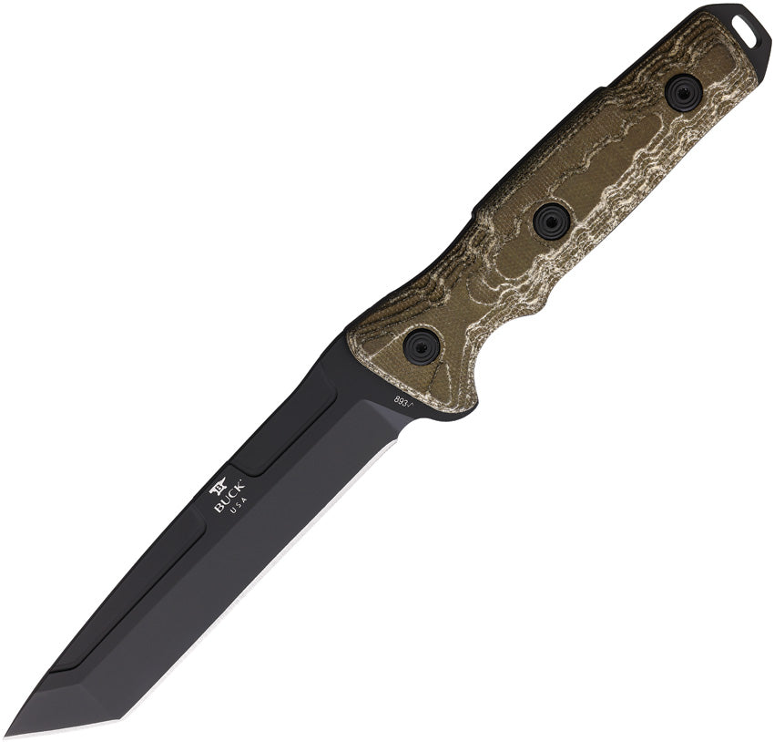 Buck Ground Combat Green Micarta Carbon Steel Tanto Fixed Blade Knife ...