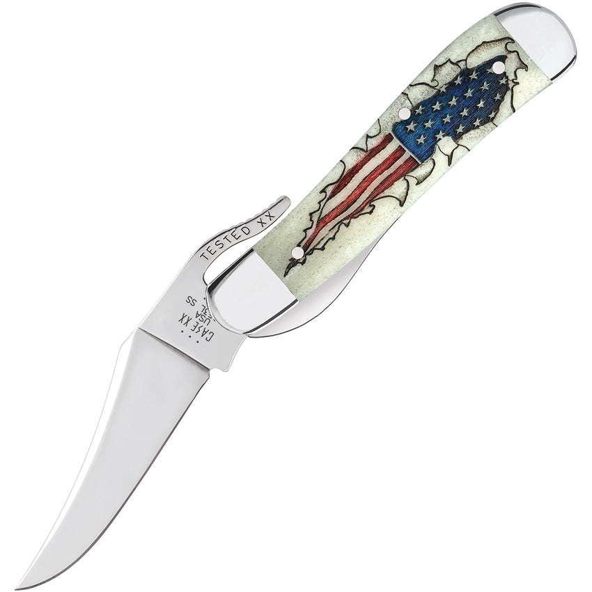 Case Cutlery Russlock US Flag Natural Bone Folding Stainless Pocket Kn ...
