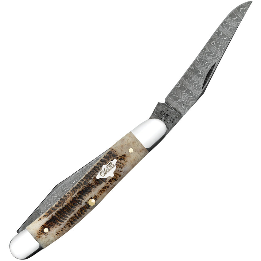 Case Cutlery Muskrat Vintage Bone Folding Damascus Steel 2 Blade Pocke ...