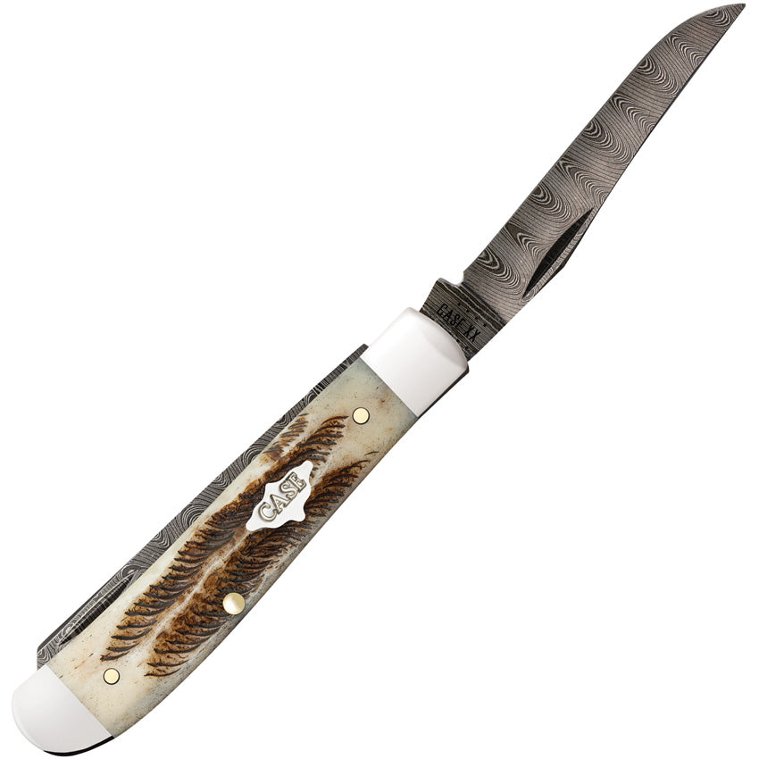 Case Cutlery Mini Trapper Vintage Bone Folding Damascus Steel 2 Blade ...