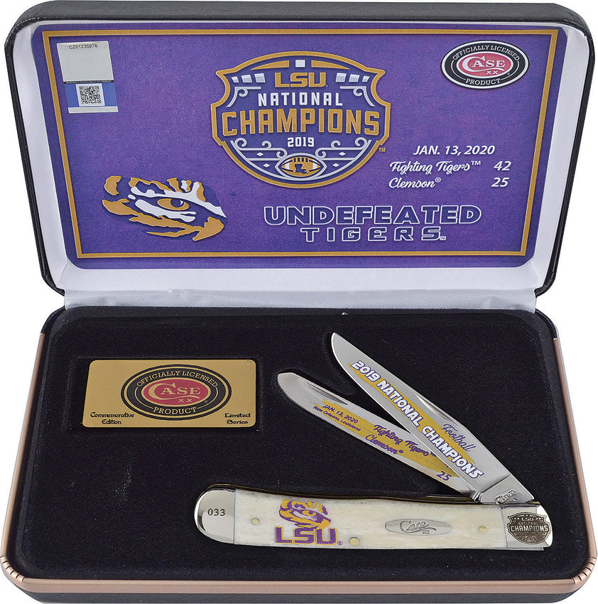 Case Cutlery LSU Champions Trapper White 2 Blade Folding Pocket Knife ...