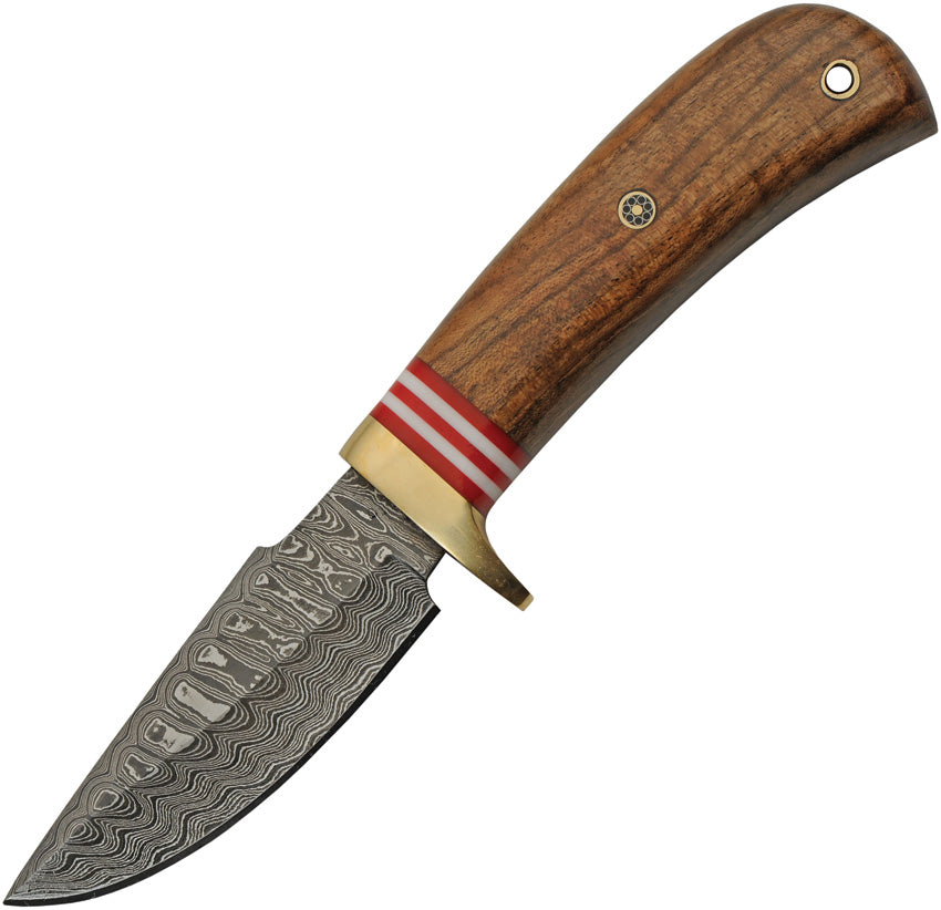 Damascus Hunter Fixed Blade Knife Walnut Wood Drop Point w/ Belt Sheat ...