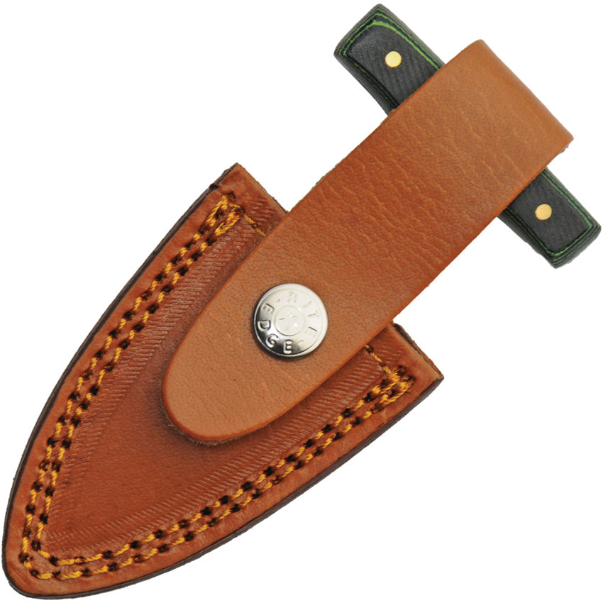 Damascus Green & Black Micarta Double Edge Push Dagger w/ Leather Shea ...