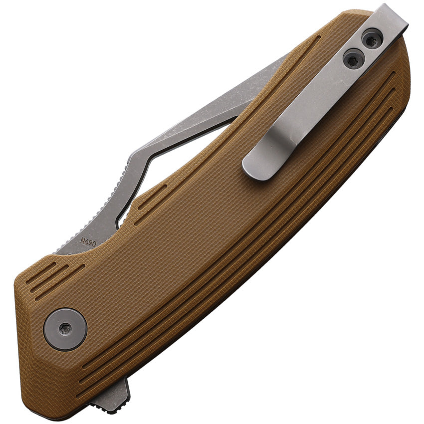 Damned Designs Banshee Linerlock Tan G10 Folding N690 Pocket Knife 003 ...