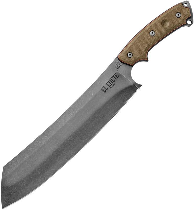 TOPS 17.5" El Chete Fixed 1095HC Steel Blade Green Micarta Handle Knif ...